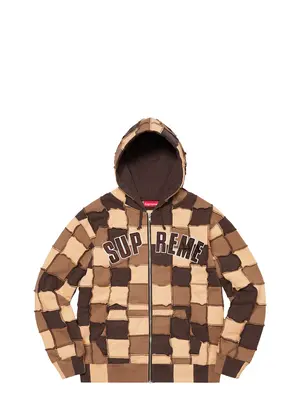 Supreme Reverse Patchwork Zip Up Hooded Sweatshirt - Brown