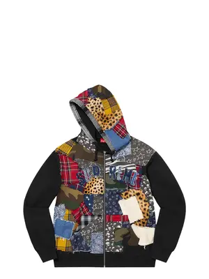 Supreme Patchwork Zip Up Hooded Sweatshirt - Black