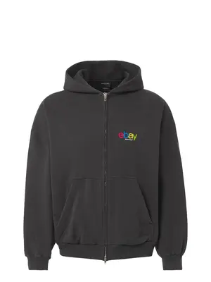 Balenciaga Printed Cotton Jersey Hoodie - Black