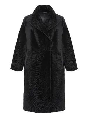 Gorski Reversible Textured Shearling Lamb Coat - Black/black