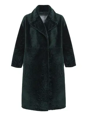 Gorski Reversible Textured Shearling Lamb Coat - Emerald/emerald