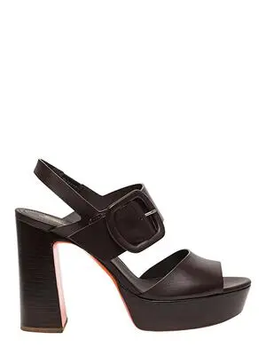 Santoni Bruxel Leather Platform Sandals - Dark Brown