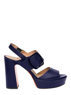 Santoni Bruxel Leather Platform Sandals Navy