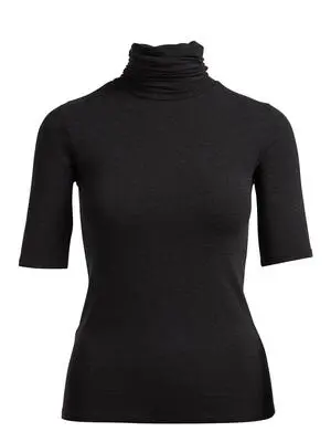 Majestic Filatures Soft Touch Half-sleeve Turtleneck Top - Black
