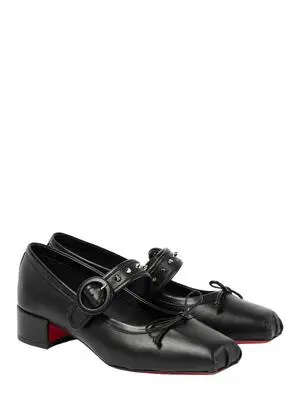 CHRISTIAN LOUBOUTIN Mamastrapita Spikes Leather Mary Jane Flats - Black