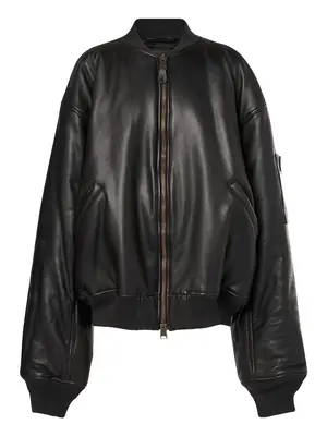 Balenciaga Leather Bomber Jacket - Black