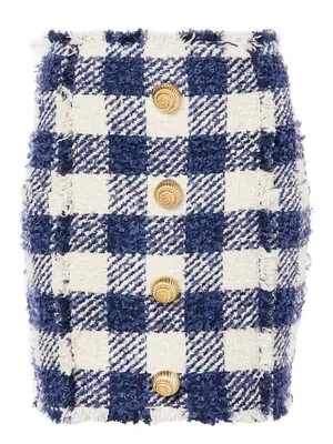 Balmain Checked High-rise Tweed Miniskirt - Blue