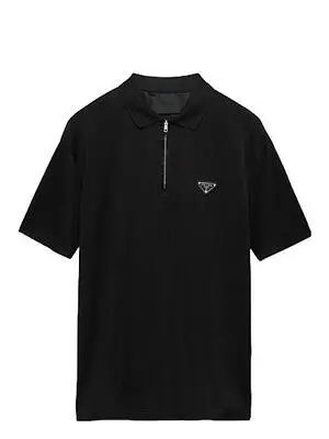Prada Brand-plaque Boxy-fit Cotton-piqué Polo Shirt - Black