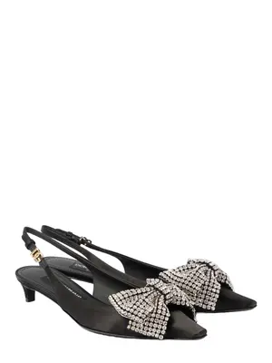 Dolce & Gabbana Embellished Satin Slingback Pumps - Black