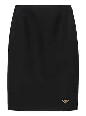 Prada Wool Mini Skirt With Brand Plaque - Black