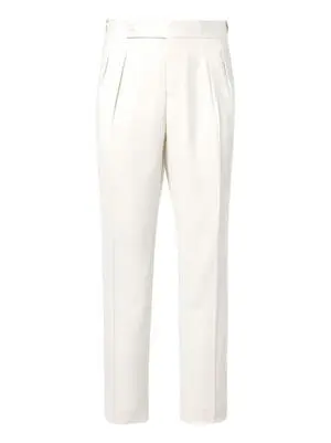Brunello Cucinelli Silk Twill Tuxedo Pants - White