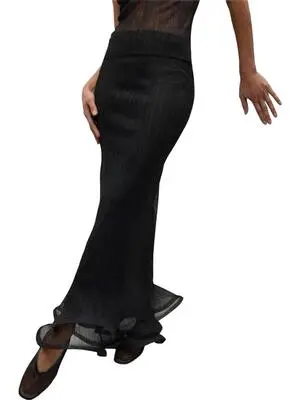 Simkhai Kelso Ruffled Plisse Maxi Skirt - Black