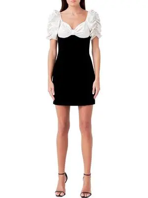 Endless Rose Satin & Velvet Minidress - Black