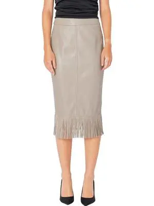 Endless Rose Fringe Faux Leather Pencil Skirt - Taupe
