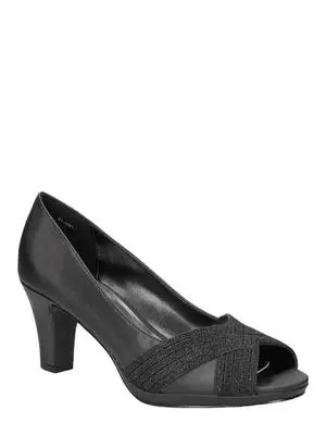 EASY WORKS BY EASY STREET Lavish Peep Toe Pumps - Black Satin