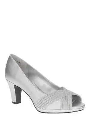 EASY WORKS BY EASY STREET Lavish Peep Toe Pumps - Silver Satin
