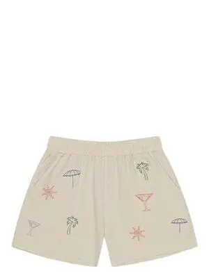 MAVRANS Palms Evil Eye Organic Cotton Shorts - Ivory/multi