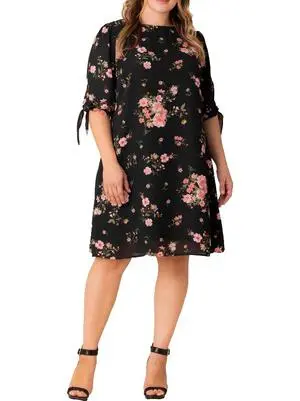KIYONNA Kiyonna Manhattan Shift Dress Midnight Pink Poppies