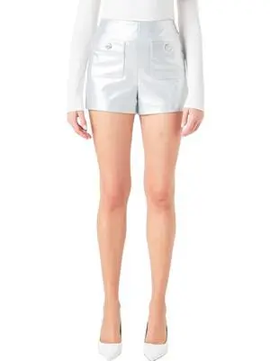 Endless Rose Pocket High Waist Faux Leather Shorts - Silver