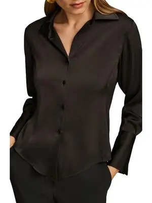 Donna Karan New York Long Sleeve Button-up Shirt - Black