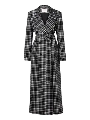 Carolina Herrera Belted Double-breasted Checked Woven Coat - Black