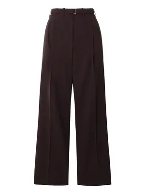 Co Belted Pleated Wool Wide-leg Pants - Brown