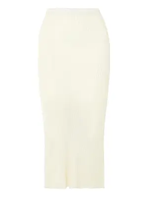 Calle Del Mar Ribbed-Knit Midi Skirt Ivory