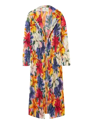 Etro Floral-print Plissé-gauze Coat - Indigo