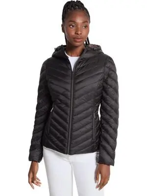 Michael Kors Chevron Logo Print Quilted Nylon Reversible Jacket - Black