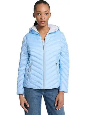 Michael Kors Michael Kors Chevron Logo Print Quilted Nylon Reversible Jacket Blue