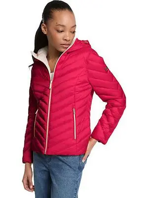 Michael Kors Michael Kors Chevron Logo Print Quilted Nylon Reversible Jacket Red