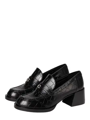 COACH Natalie Embossed Croc Loafer Shoes - Black