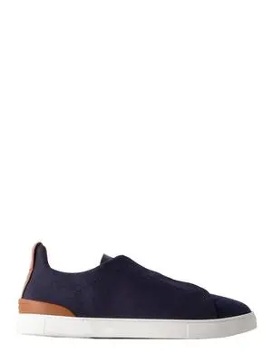 Zegna Triple Stitch™ Leather-trimmed Wool Slip-on Sneakers - Blue
