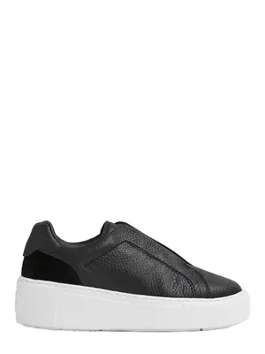 REISS Reiss Casey Leather Slip-On Trainers Black