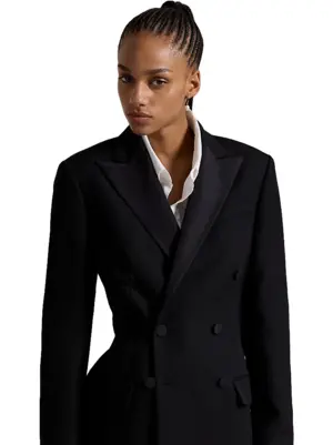 Ralph Lauren Double-Breasted Wool Blazer With Silk Lapels Polo Black
