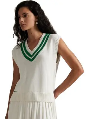 Ralph Lauren Cotton-blend Cricket Sweater Vest - White Splash Scarab Green
