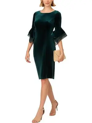 Adrianna Papell Velvet Bell Sleeve Dress Hunter