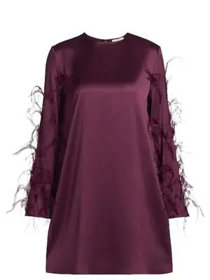 Lapointe Feather Embellished Satin Shift Minidress - Mulberry