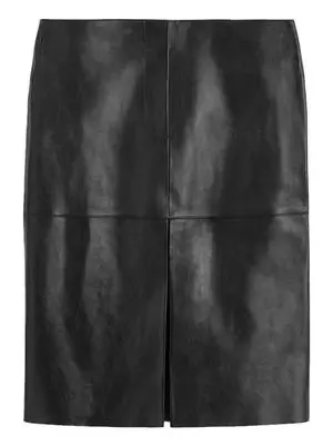 Cos Leather A-line Midi Skirt - Black