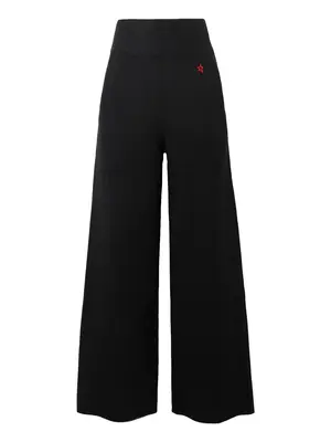 Perfect Moment Embroidered Knitted Wool Wide-leg Pants - Black
