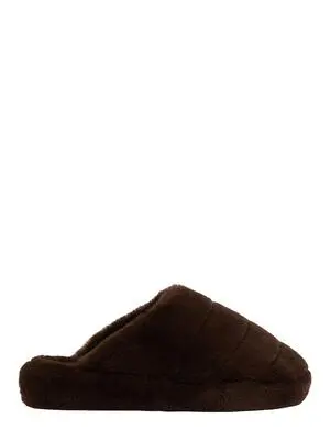 REISS Andrea Faux Fur Slippers - Chocolate
