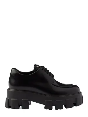 Prada Monolith Brushed Leather Lace-up Shoes - Black