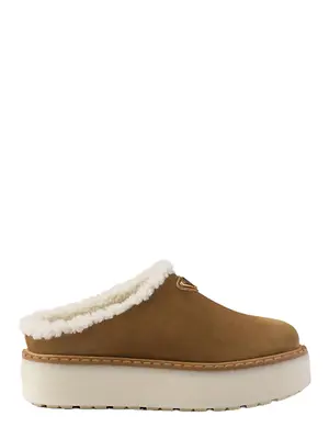 Prada Shearling-lined Suede Mules - Brown