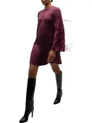 Lapointe Feather-trimmed Mini Dress - Mulberry