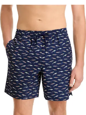 Vineyard Vines Chappy Lobster Print 7" Swim Trunks Blue
