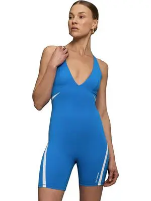 Bandier V-neck Plunge Contrast Short Catsuit - French Blue/white