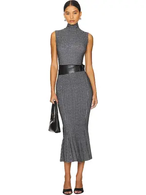 Norma Kamali Sleeveless Turtleneck Fishtail Dress - Mini Houndstooth