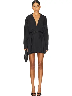 Norma Kamali Oversized Shirt Flared Mini Dress - Black