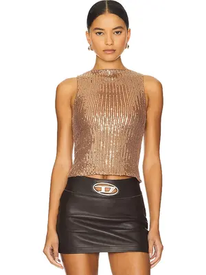 Superdown Sequin Embellished Mesh Top - Mocha
