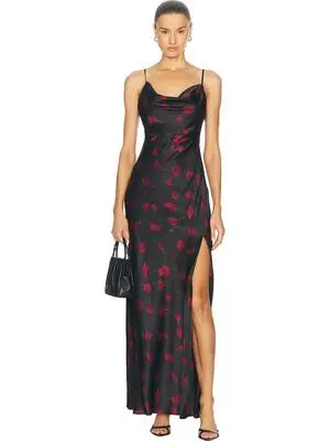 NICHOLAS Ariel Cowl Neck Long Dress - Poppy Floral Black